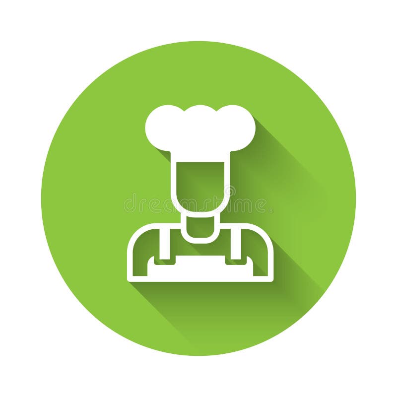 White Cook Icon Isolated with Long Shadow. Chef Symbol. Green Circle ...
