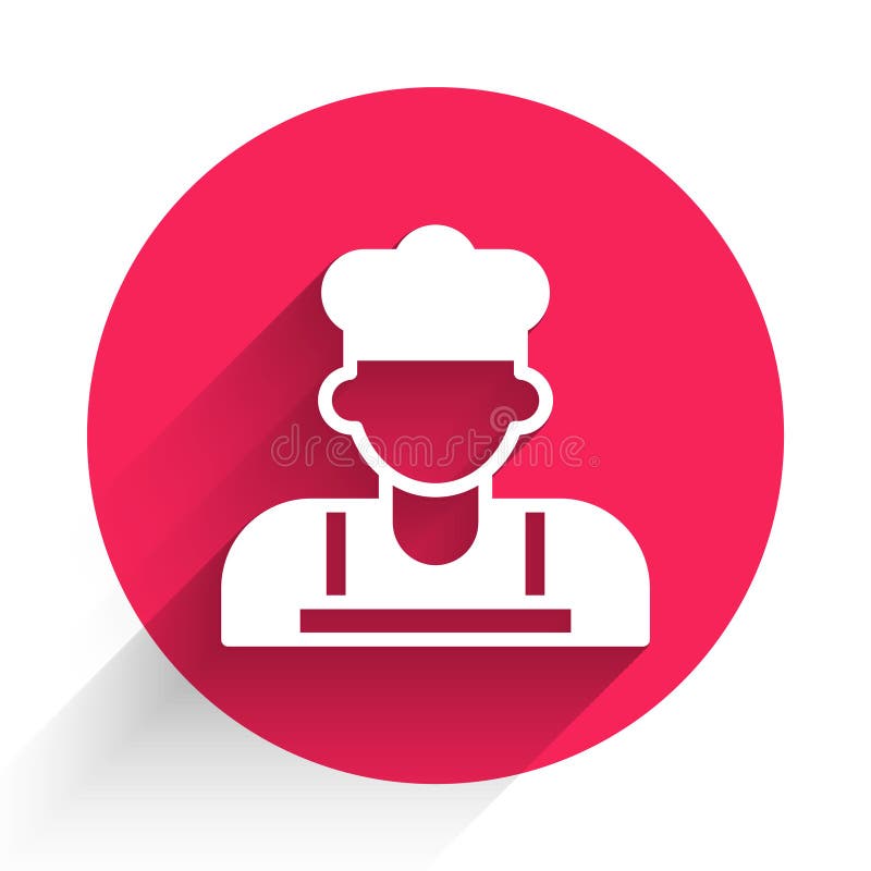 White Cook Icon Isolated with Long Shadow. Chef Symbol. Red Circle ...