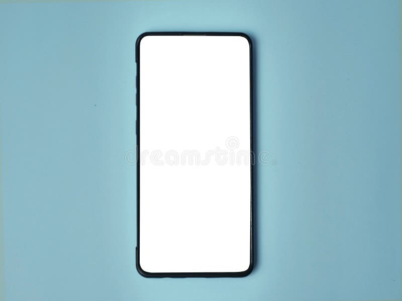 White Copy Space Blank Empty Smart Phone Screen, Laying on Blue Desk ...