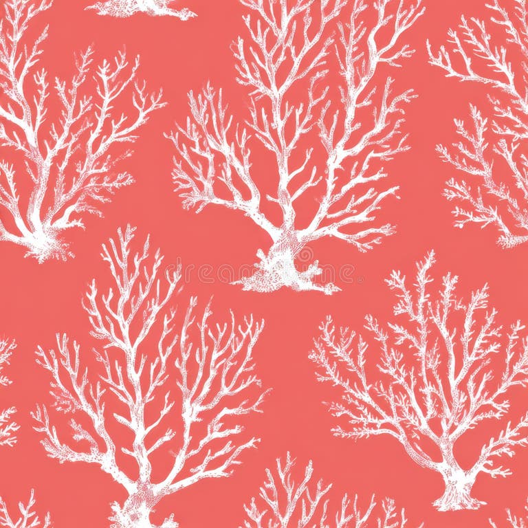 White Coral Pattern on Coral Red Background - Modern Nautical Design ...