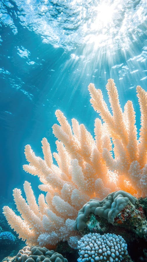 White Coral Reef Bathed in Sunlight on Ocean Floor Stock Illustration ...