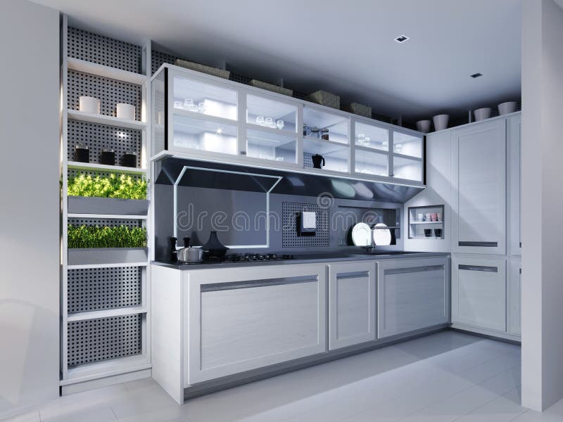 White Corner Kitchen in Contemporary Design with Modern Technological ...