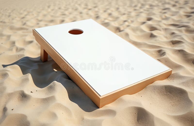 White Cornhole Board Game on Sandy Surface. Wooden Construction with ...