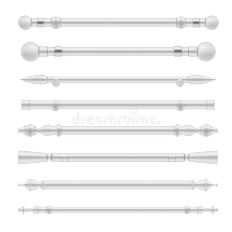 White Cornice for Curtains Set Realistic Vector Illustration Metallic ...