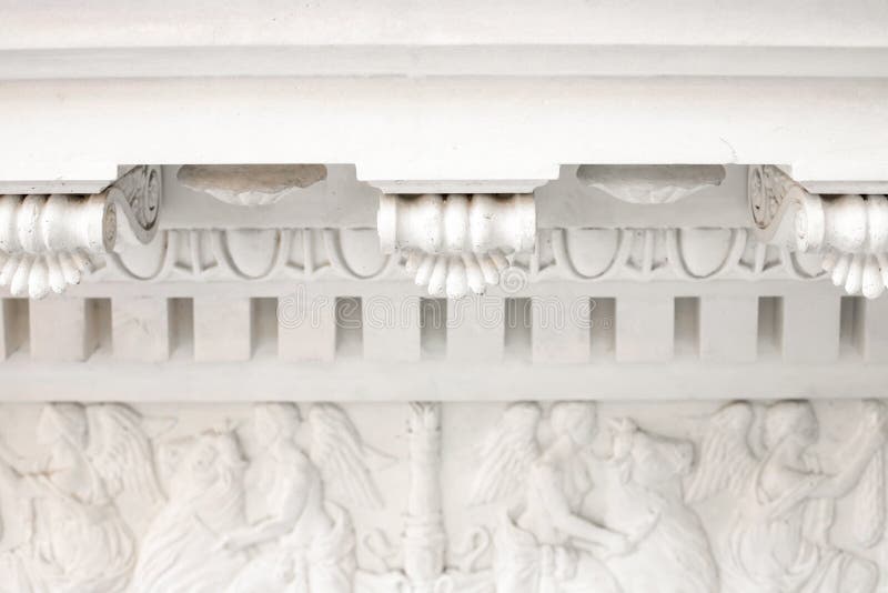 White Cornice and Frieze Close-up, Angels Bas-relief. Classic Elements ...