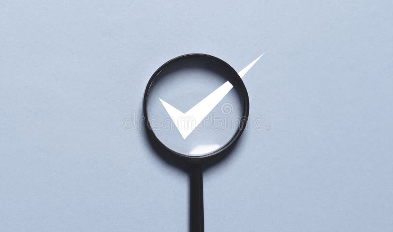 White Correct Sign Mark Inside of Magnifier Glass for Focus on Project ...