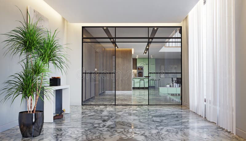 White Corridor Interior with Textured Wall Stock Illustration ...