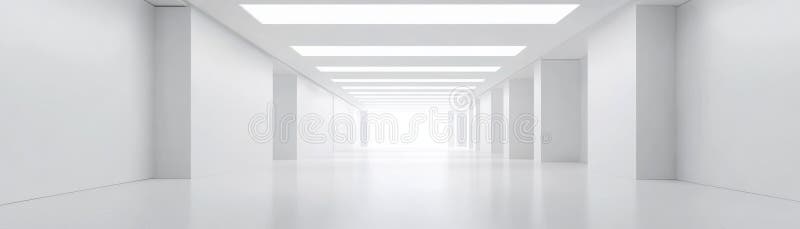 White Corridor Minimalist Architecture, Bright Lighting, Perspective ...