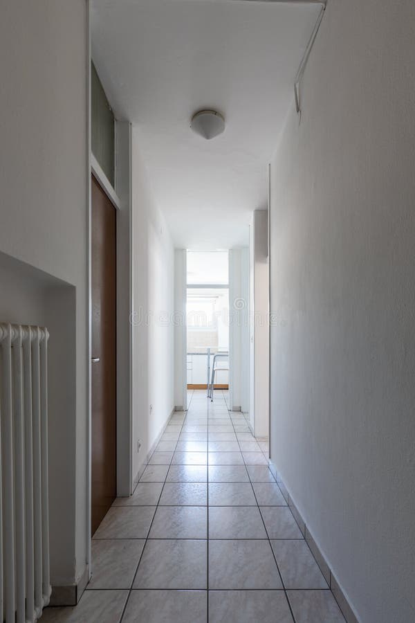 White Corridor with Tiles, Empty Stock Image - Image of hallway ...