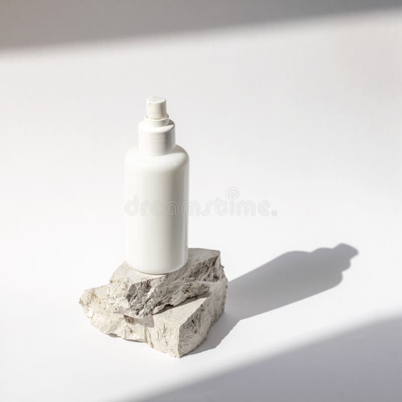 White Cosmetic Bottle on White Background with Sharp Shadows Stock ...