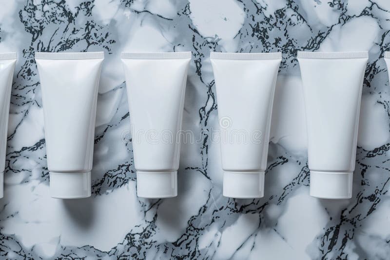 White Cosmetic Tubes on Marble Background Stock Illustration ...