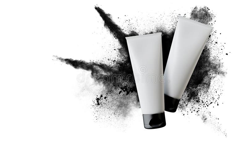 White Cosmetics Tube Mock Up with Exploding Powder Background. 3D ...