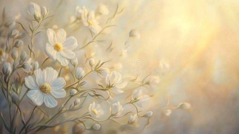 White Cosmos Flowers in Soft Golden Light Stock Illustration ...