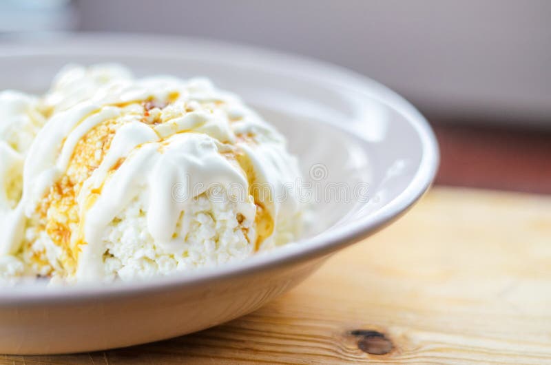 White Cottage Cheese with Caramel Stock Photo - Image of food, appetite ...