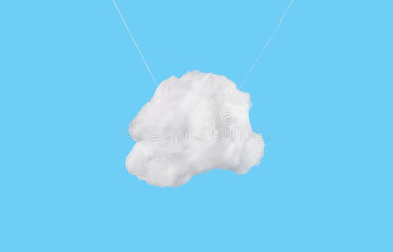 White Cotton Cloud Hanging on Strings on Blue Sky Background. Hope ...