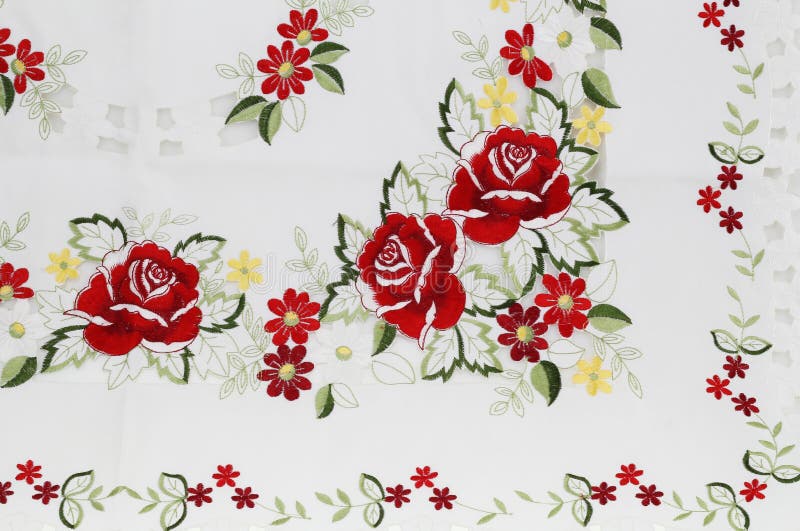 Cotton Fabric in Embroidery Roses Pattern for Background or Texture ...