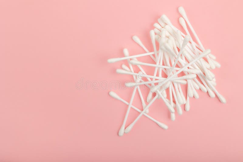 White Ear Sticks on a Pink Background. Stock Photo - Image of cotton ...