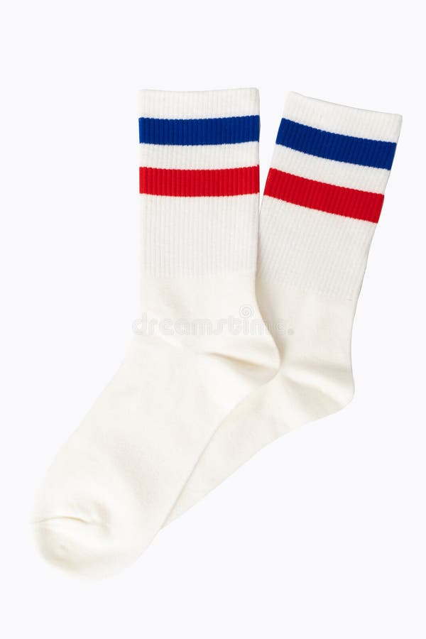 White Cotton Socks with Red and Blue Stripes on Top Stock Photo - Image of comfortable, quality ...
