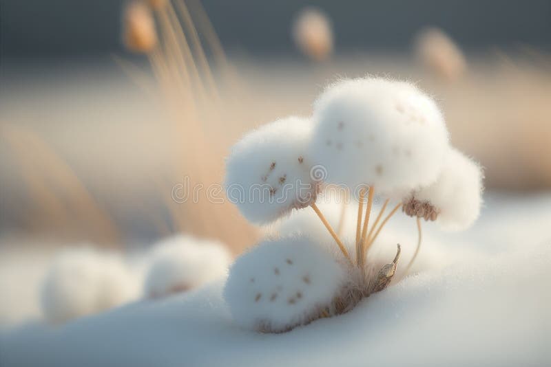 Cottongrass Flower in the Snow, Generative Ai Stock Illustration ...