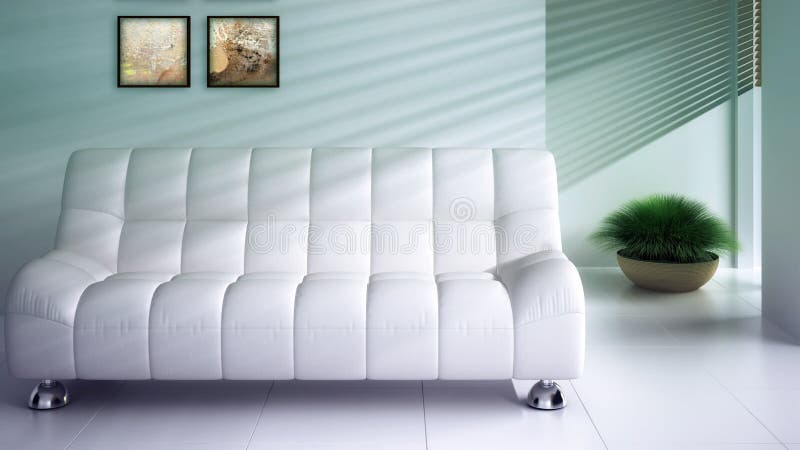 White Couch and a Abstract Painting Stock Illustration - Illustration ...