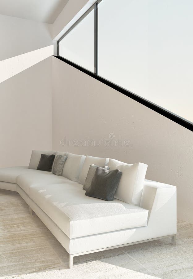 White Couch in Front of Angular Window Stock Illustration ...