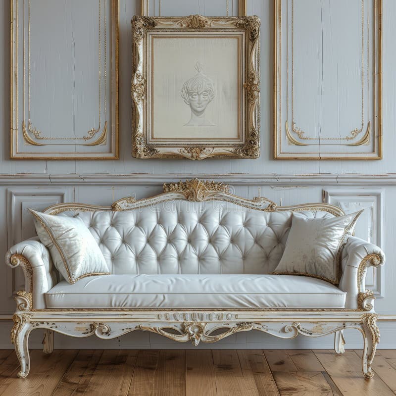 White Couch in Front of Framed Pictures Stock Illustration ...