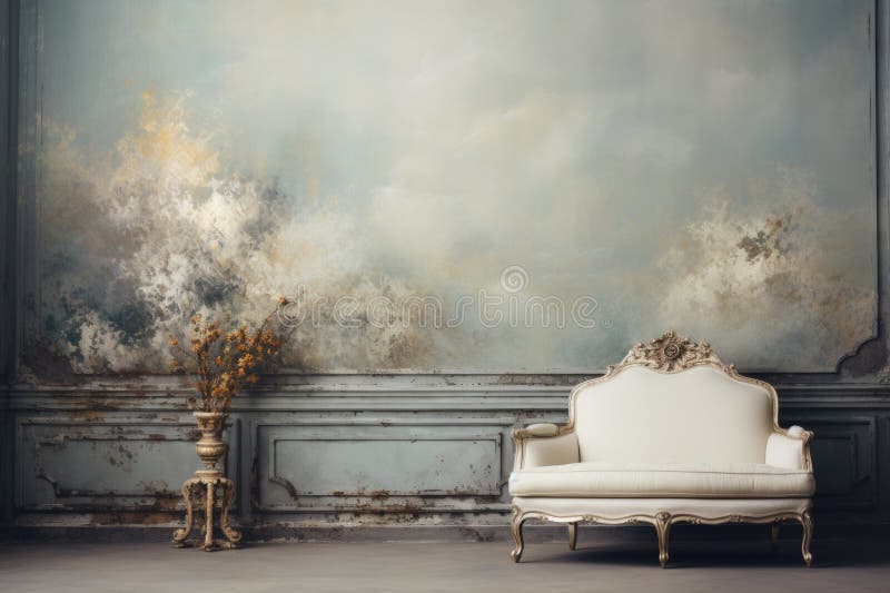 White Couch in Front of a Wall Painting, Suitable for Interior Design ...