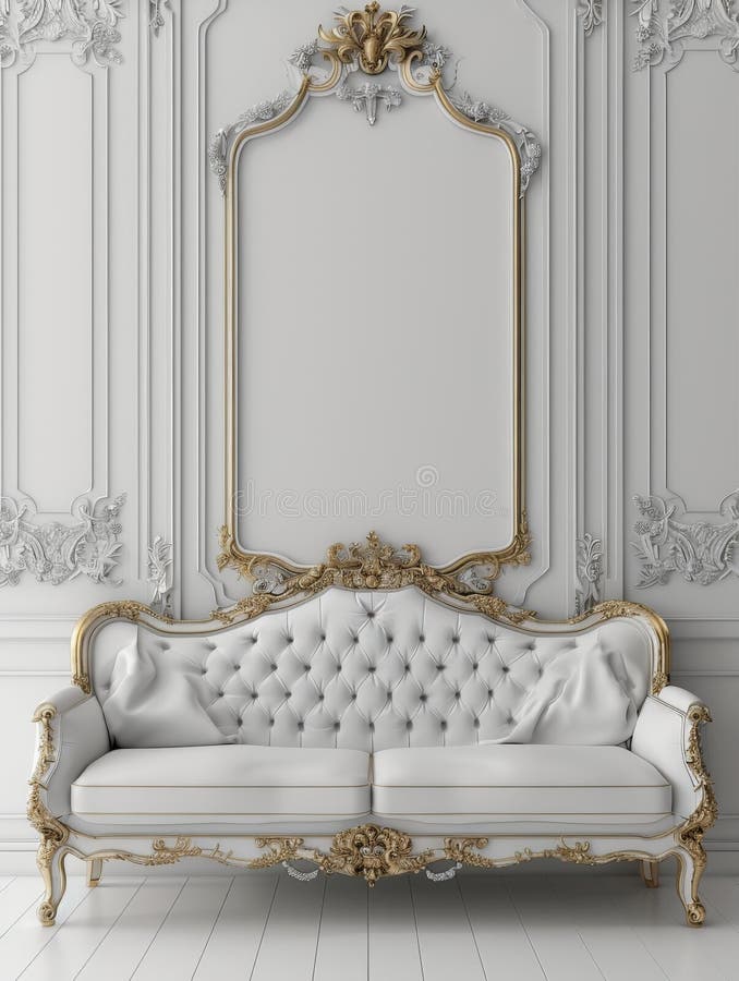 White Couch in Front of White Wall Stock Illustration - Illustration of ...