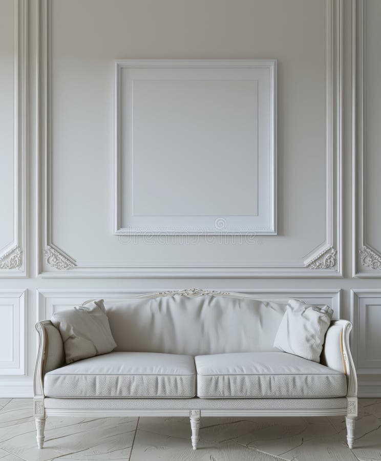 White Couch in Front of White Wall Stock Illustration - Illustration of ...