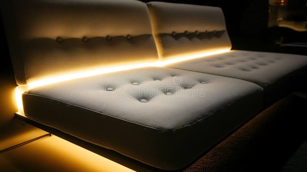 A White Couch with a Lighted Strip Running Along the Back Stock Photo ...