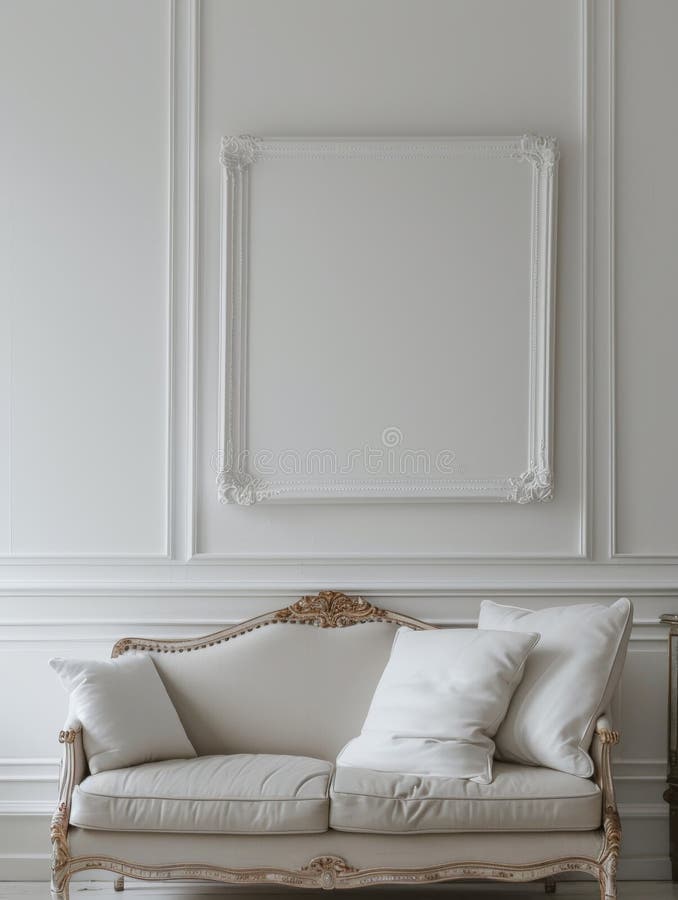 White Couch in Front of White Wall Stock Illustration - Illustration of ...