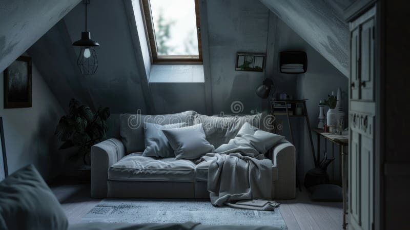 White Couch Sitting Under Window Cozy Room Stock Photos - Free ...