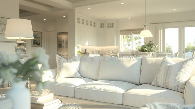 White Couch in a Spacious Living Room with Large Windows and Natural ...