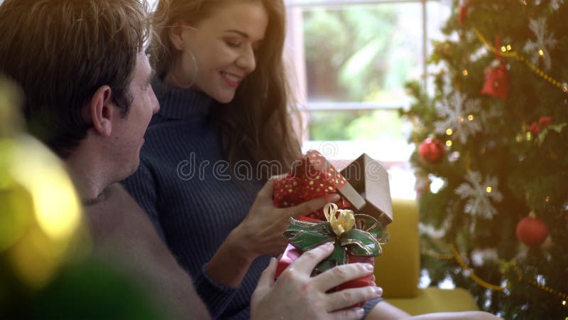 White Couple Exchange Presents for Holiday Season Stock Photo - Image ...