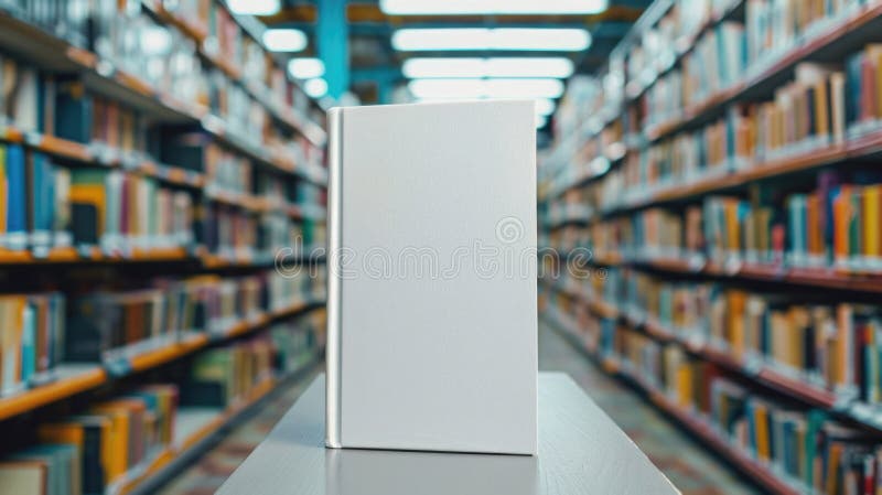 White Cover Book Mockup in a Brightly Lit Modern Bookstore Stock Photo ...
