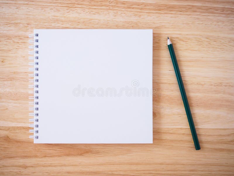 Notebook Top View with Pencil on Brown Wood Desk Stock Photo - Image of ...