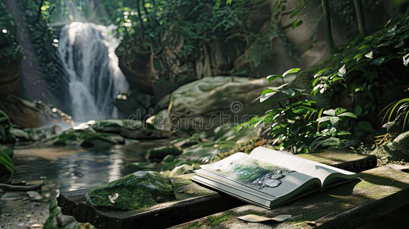 A White-covered Magazine with Blank Pages Open on a Picnic Table in a ...