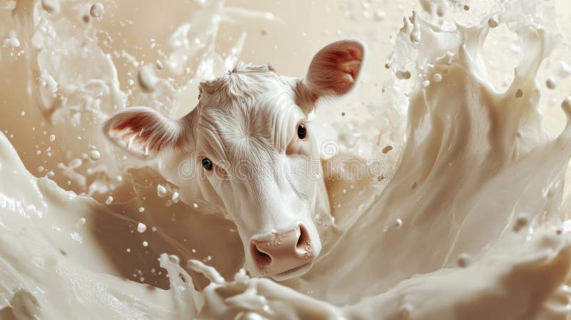 White Cow Emerging from Milk Splash Stock Illustration - Illustration ...