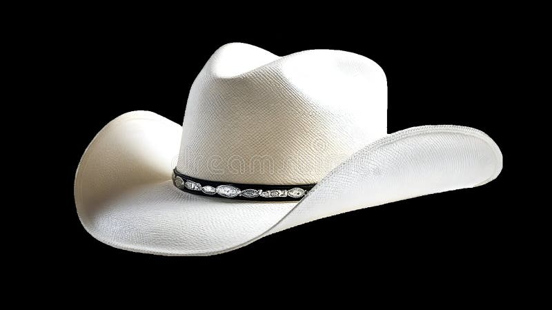 White Cowboy Hat with Leather Band and Decorative Stones on Black ...