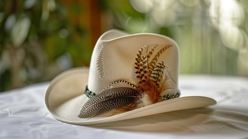 A White Cowboy Hat with a Pheasant Feather Band. Stock Illustration ...