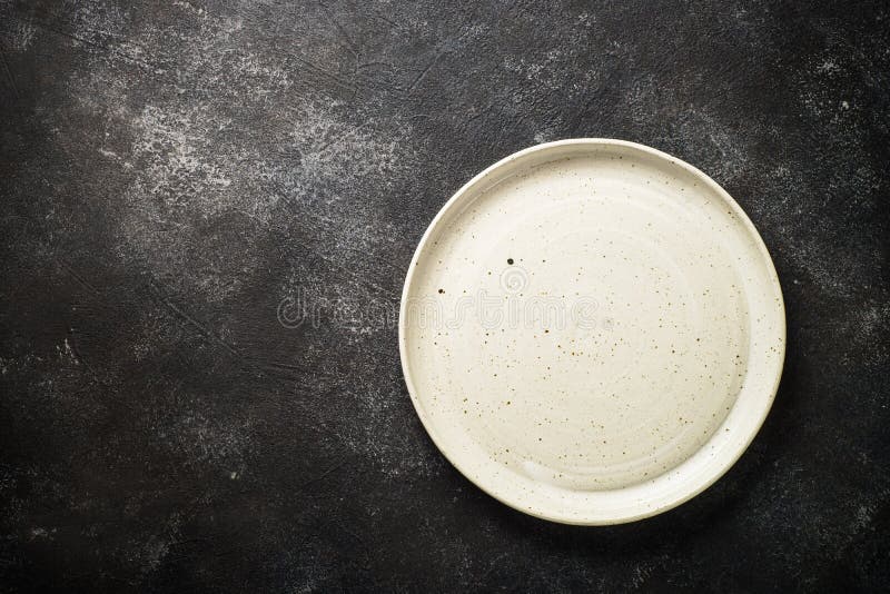 White Craft Plate at Black Table. Stock Photo - Image of cutlery, black ...