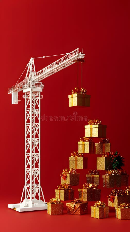 White Crane Lifting Gift Box on Red Background Stock Illustration ...