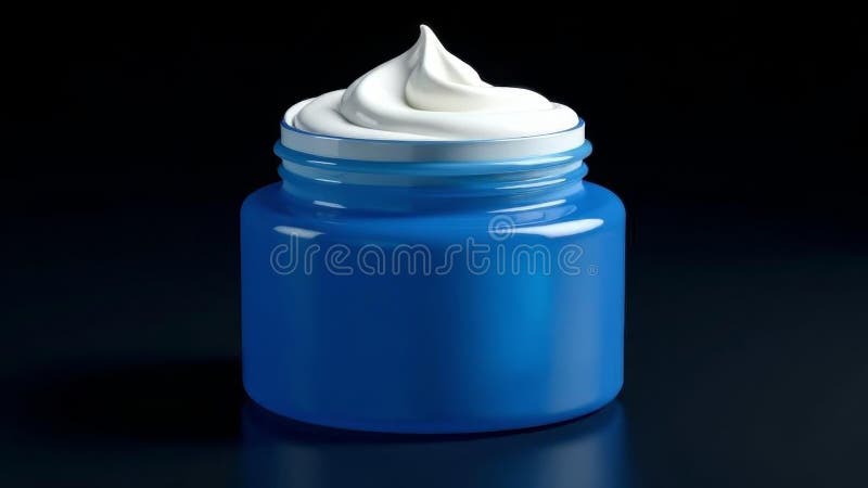 White Cream in a Blue Jar on a Black Background Stock Image - Image of ...
