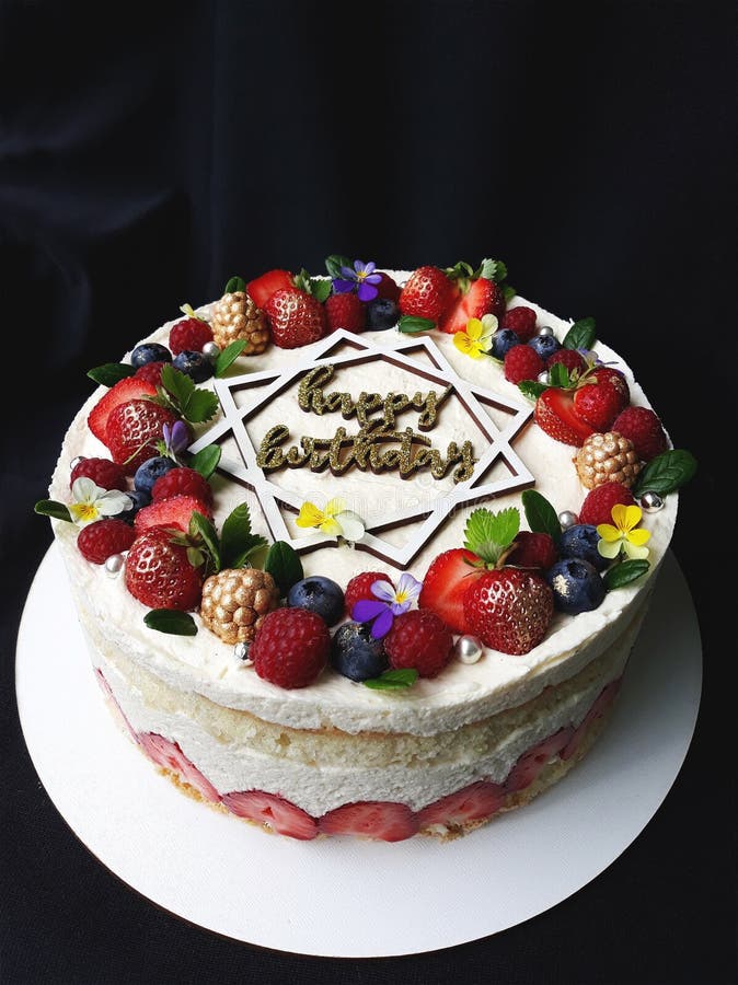 Cream Cake with Fruit and the Inscription Stock Image - Image of cream ...