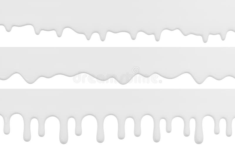 White Cream Melting and Flowing Down. Dripping Liquid Set. 3D Rendering ...