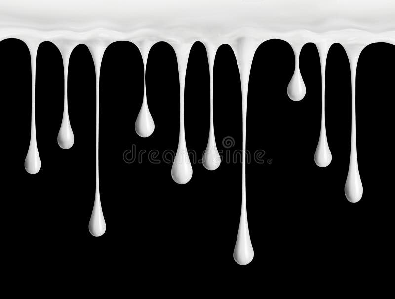White Cream Or Milk Drops Drip Down On Black Background Stock ...
