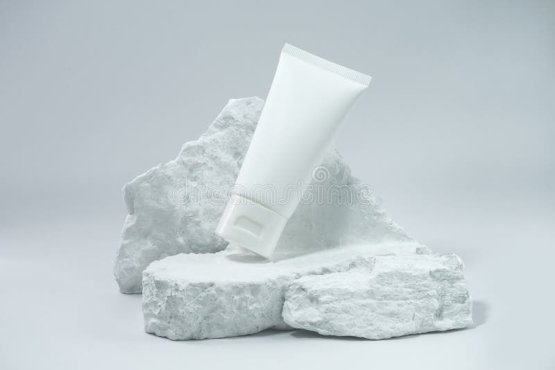 White Cream Tube on White Stone. for Mockup Stock Image - Image of ...