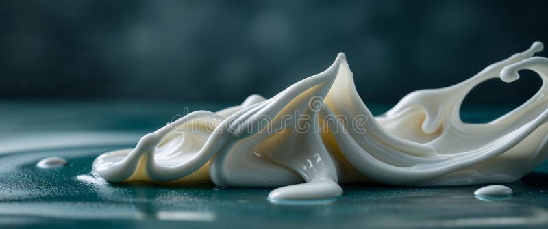 White Creamy Substance Flowing on a Dark Teal Colored Surface. Stock ...