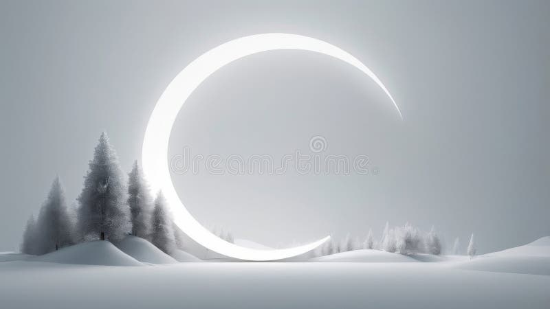 White Crescent Moon Over a Snowy Landscape Stock Illustration ...