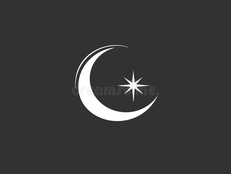 White Crescent Moon and Star on a Black Background Illustration. Stock ...